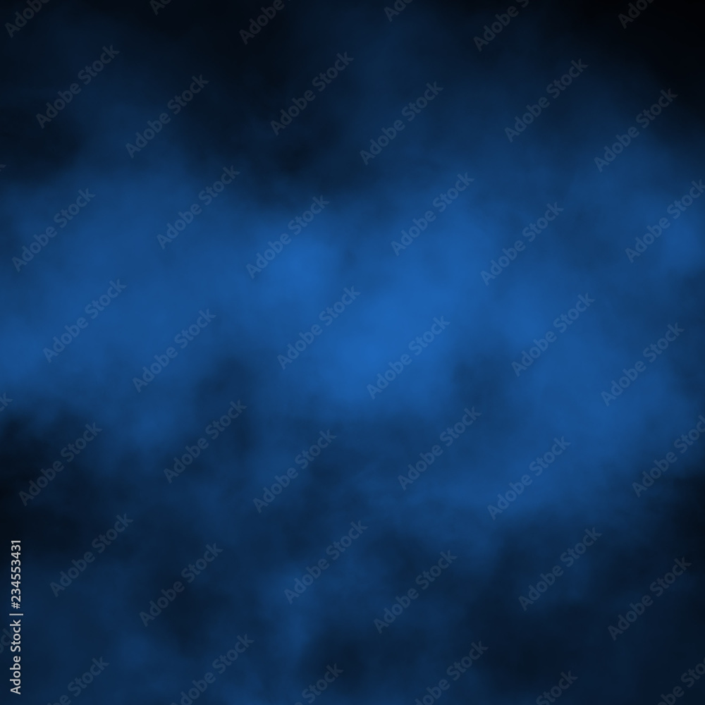 Blue fog and mist effect on black stage studio showcase room background ...