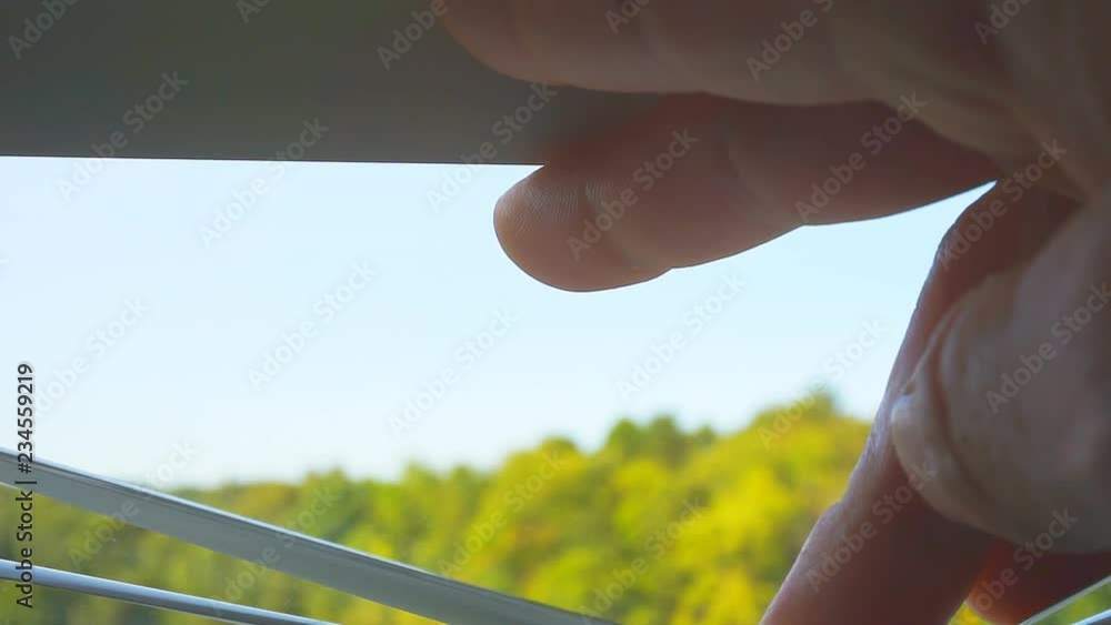 Man opens and closes the curtains on the window. 1920X1080 Full Hd ...
