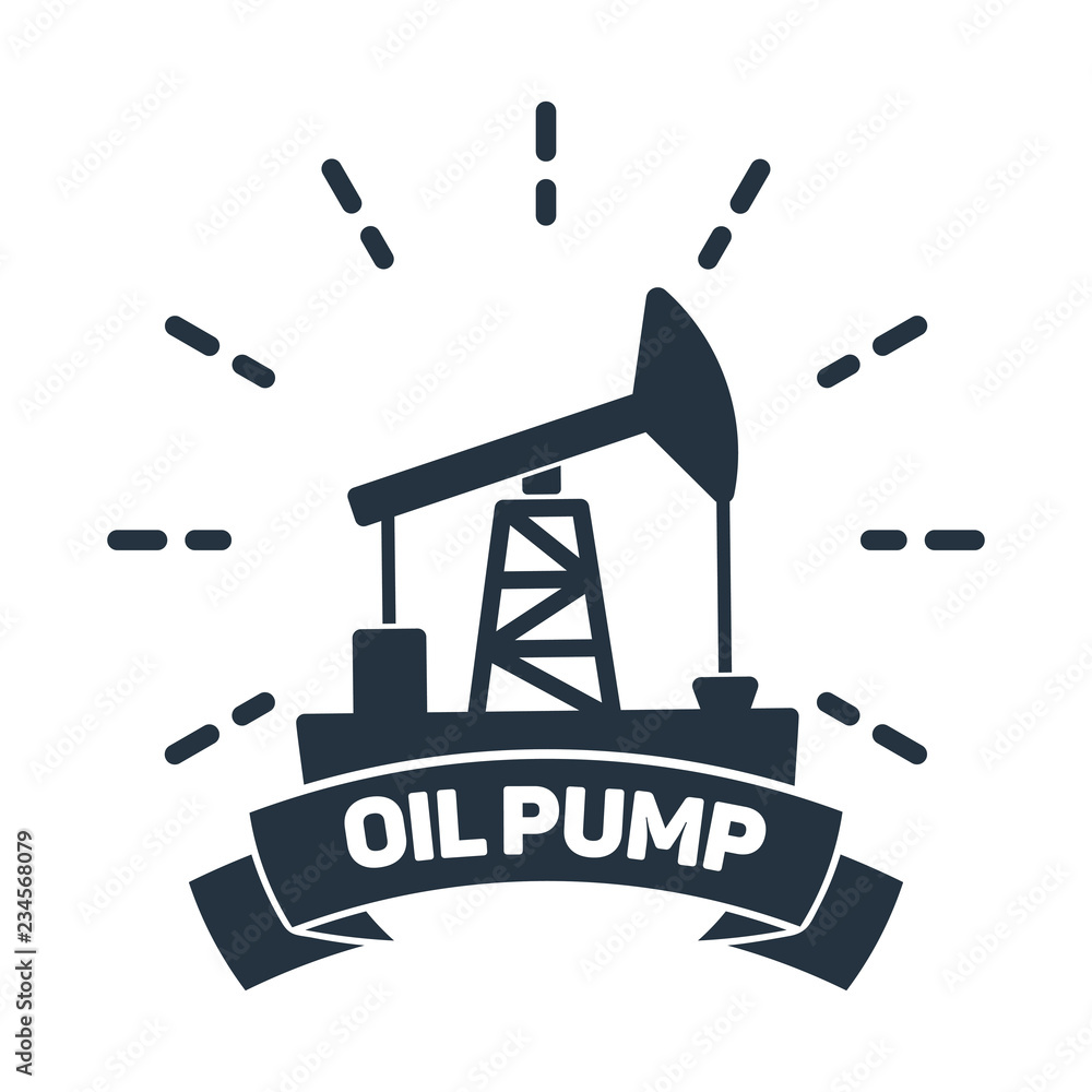 oil pump with text isolated icon or logo on white background, oil ...