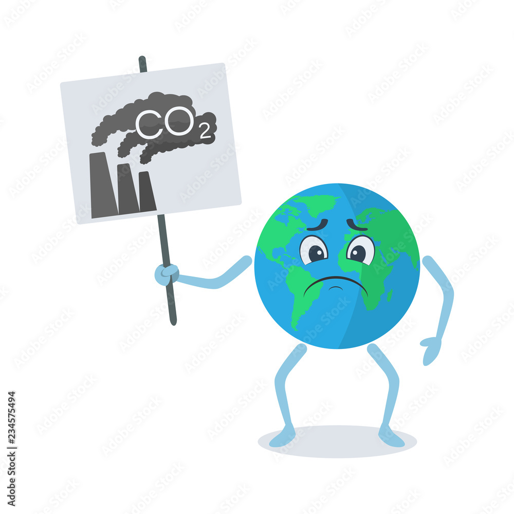 Global Warming Earth concept. Sad Planet Earth character going through ...