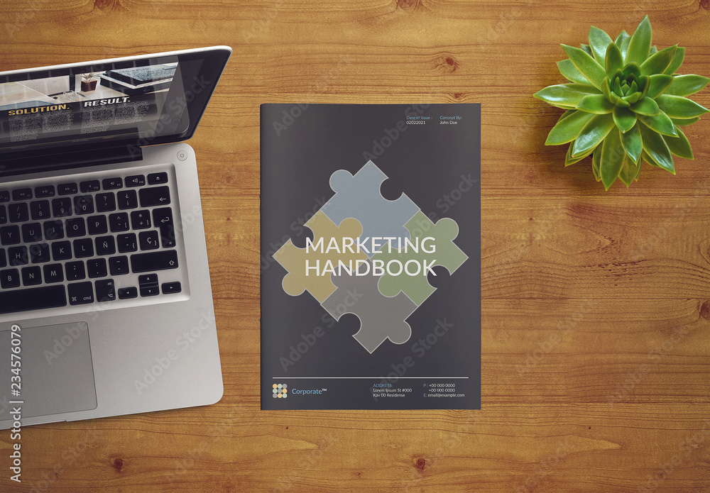 Marketing Handbook Layout with Blue Accents Stock Template | Adobe Stock