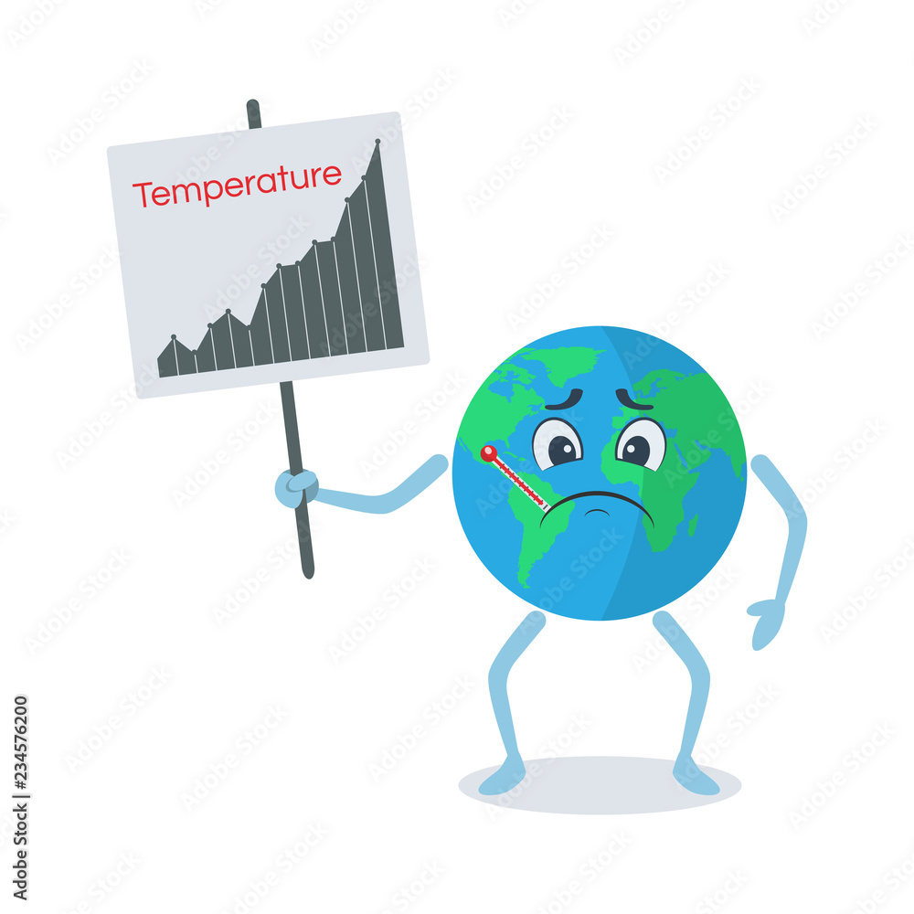 Global Warming Earth concept. Sad Planet Earth character going through ...