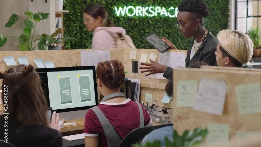 young business people meeting software developer team design mobile ...