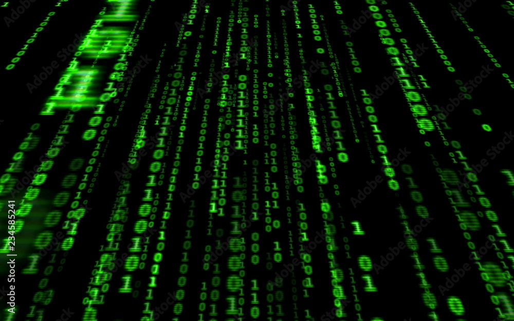 Background in a matrix style.Binary computer code on black background.Green digital code numbers ...