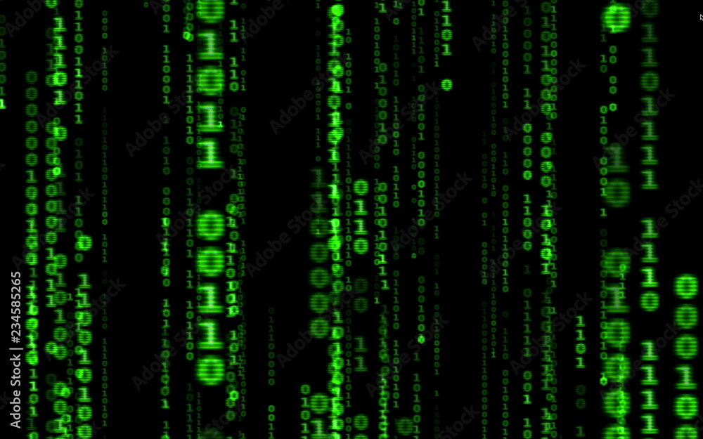 Background in a matrix style.Binary computer code on black background.Green digital code numbers ...