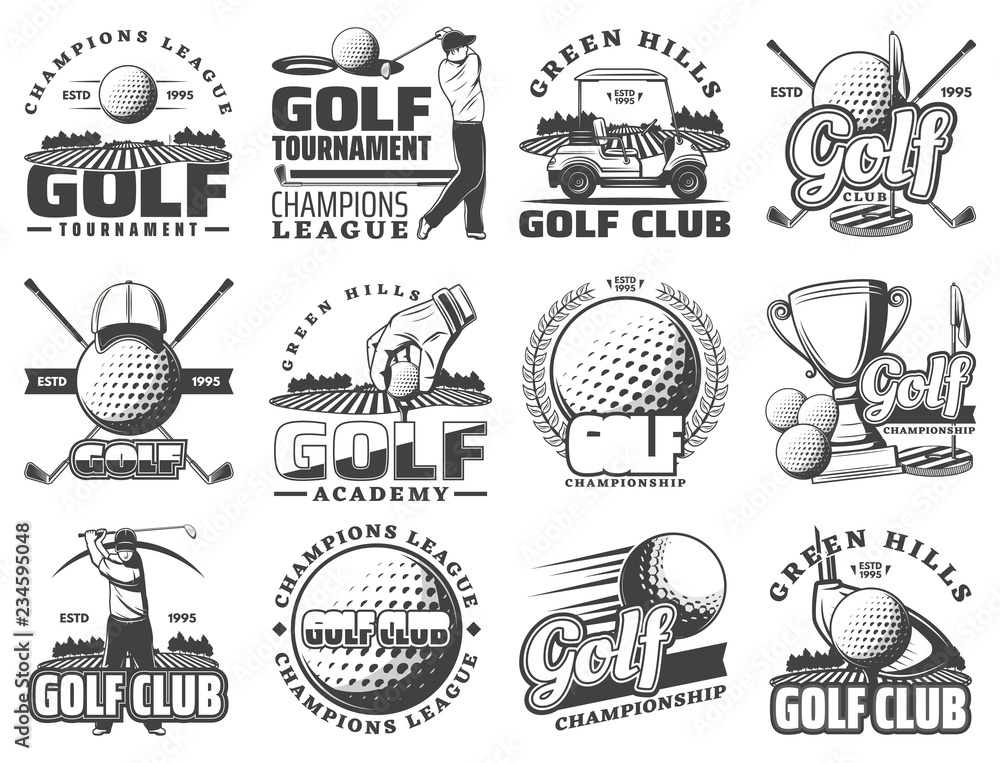 Golf sport game vector icons and symbols Stock Vector | Adobe Stock