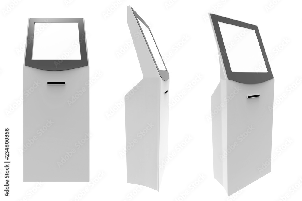 Information Kiosk, POS POI Terminal Stand on the white background. Mock ...