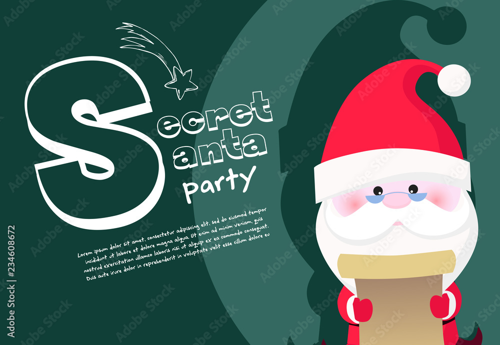 Secret Santa party banner design with concentrated Santa Claus in ...