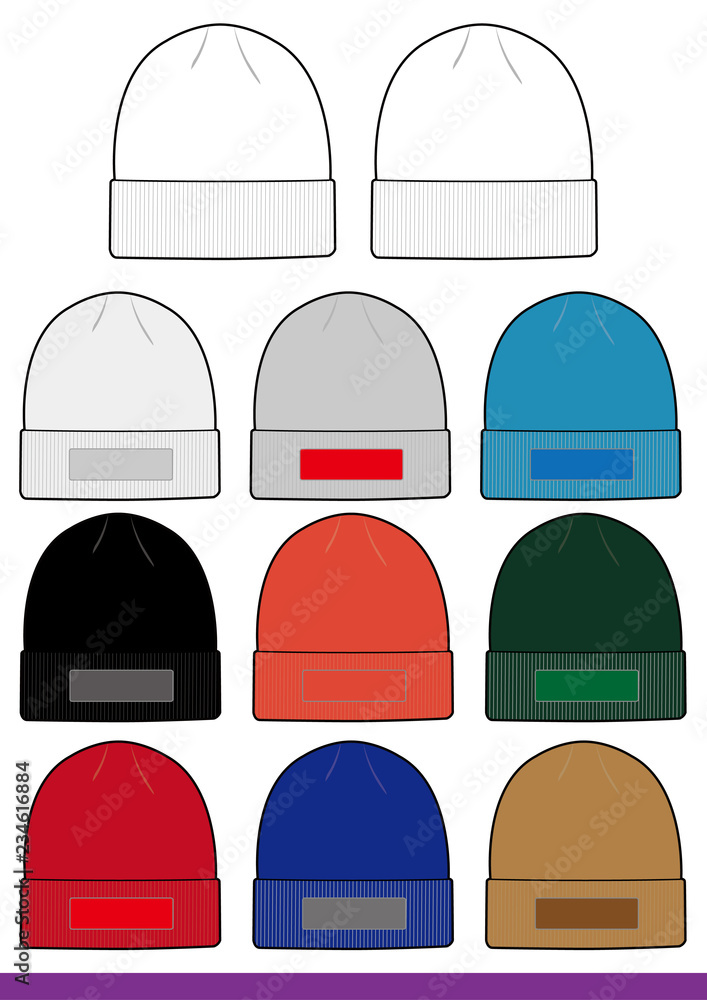 Beanie set Fashion flat technical drawing vector template Stock Vector ...