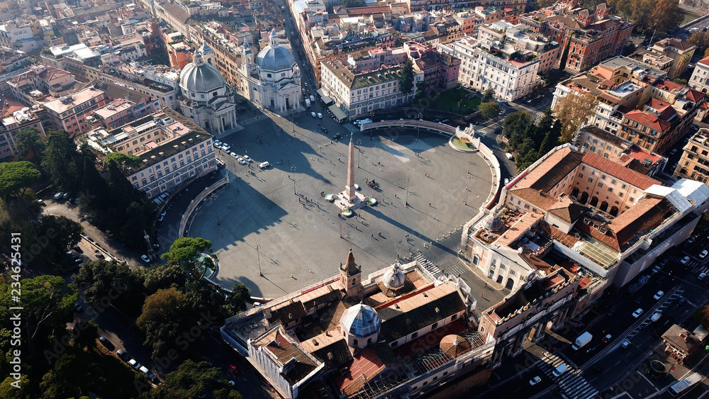 Aerial drone view of iconic Piazza del Popolo (People's Square) named ...