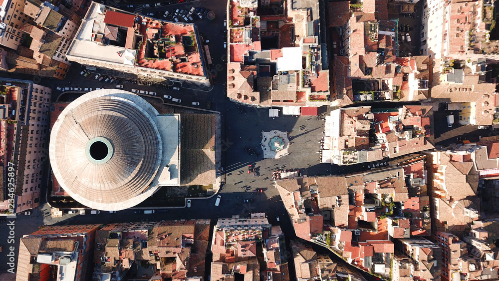 Aerial drone view of iconic Pantheon basilica built as a temple to all ...