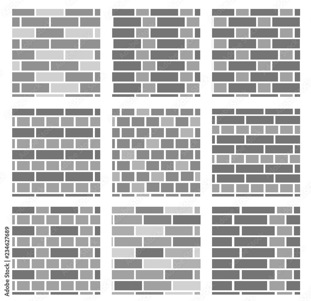 Brick wall background. Set of seamless vector patterns. Different types ...