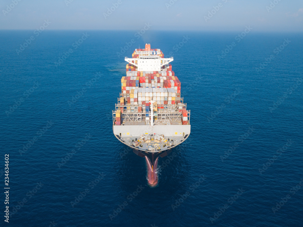 Container ship at sea - Aerial footage of a ULCV (Ultra large container ...
