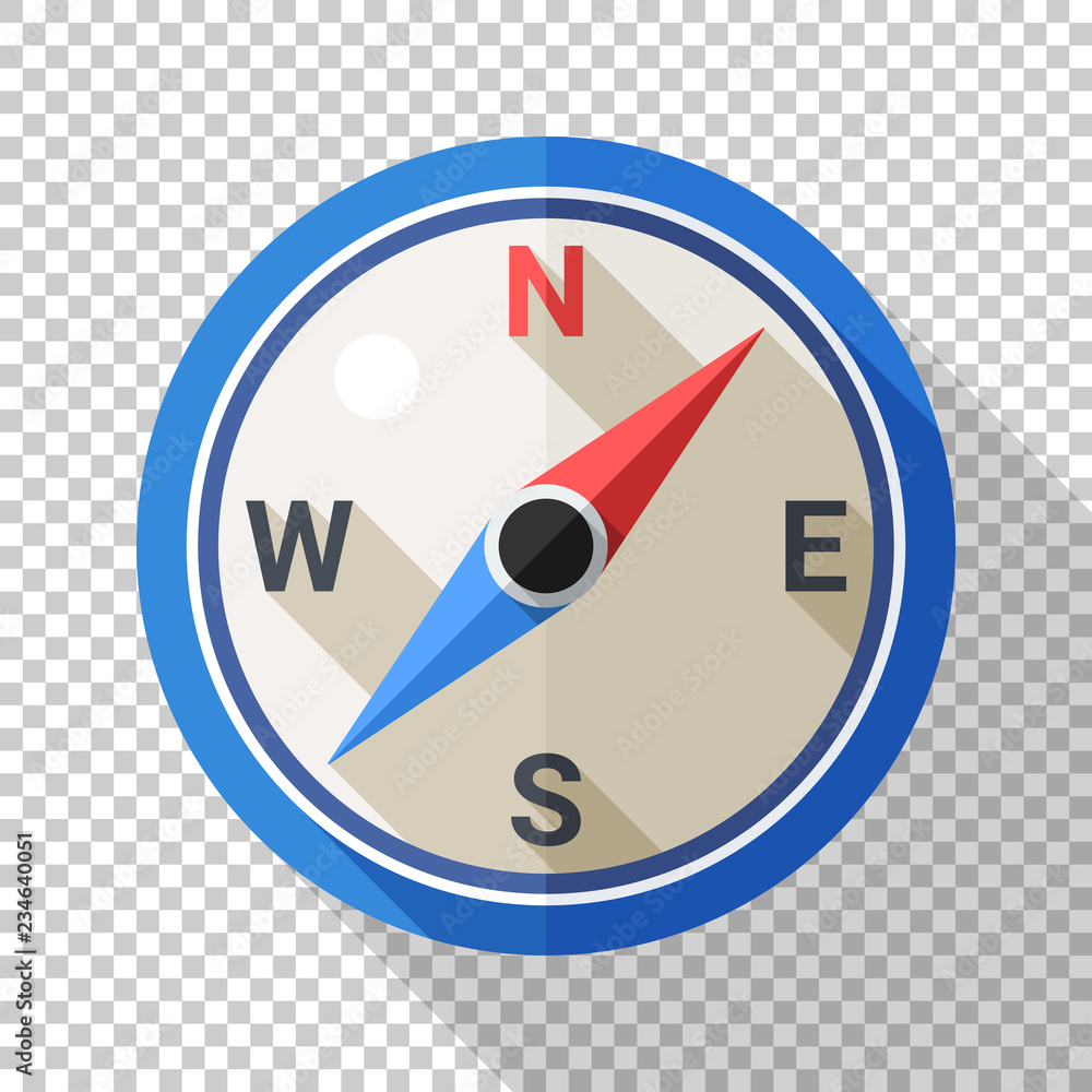 Compass icon in flat style with long shadow on transparent background ...