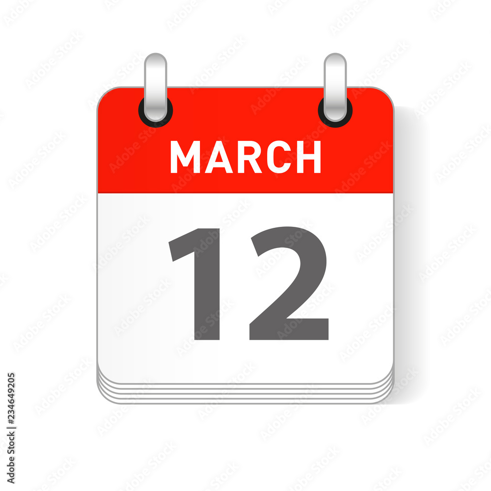 March 12 Calendar Date Design Stock Vector | Adobe Stock