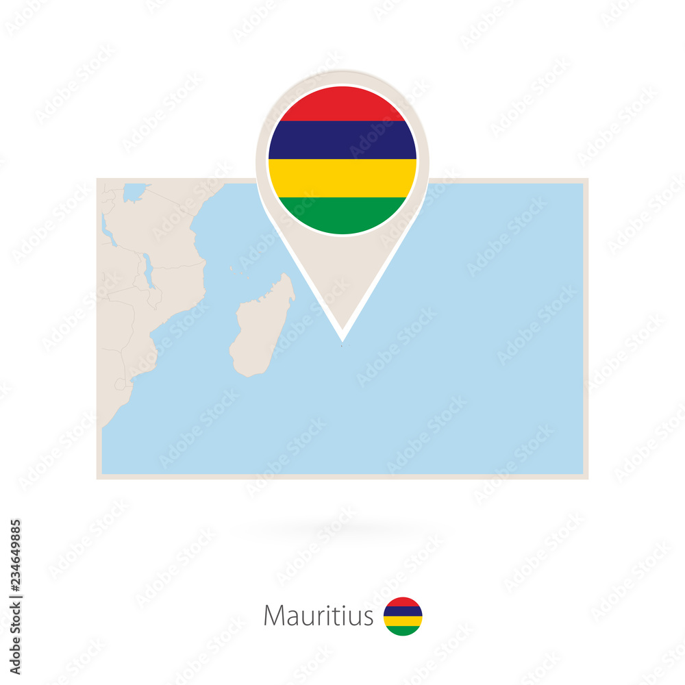 Rectangular map of Mauritius with pin icon of Mauritius Stock Vector ...