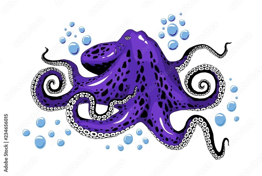 Cartoon violet purple octopus clip-art isolated on white background ...