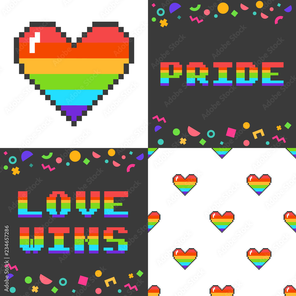 Vector set of four 8 bit pixel art LGBT posters Stock Vector | Adobe Stock
