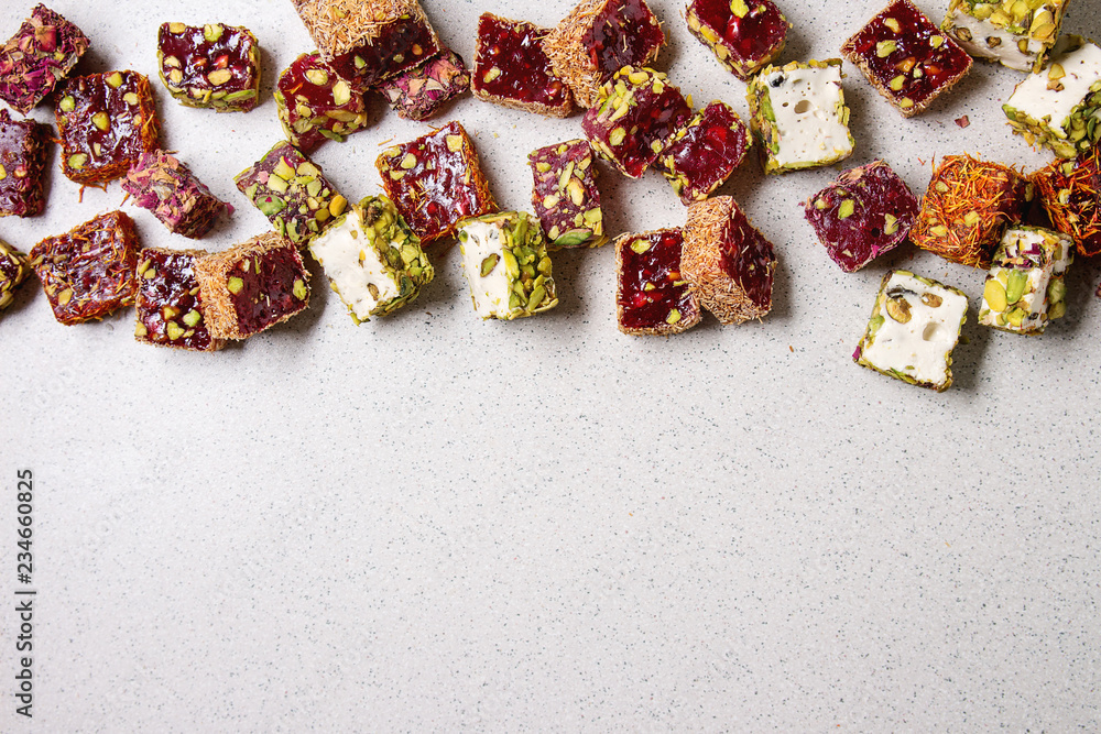 Variety of traditional turkish dessert Turkish Delight different taste ...
