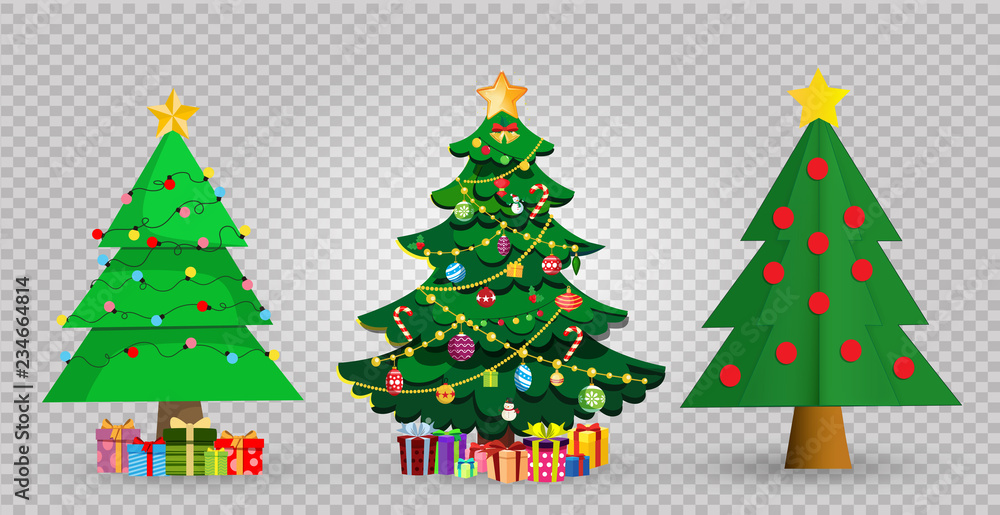 Set of cute cartoon Christmas fir trees on transparent background Stock ...