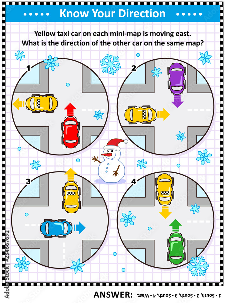 Map skills learning and training activity page or worksheet, winter or ...
