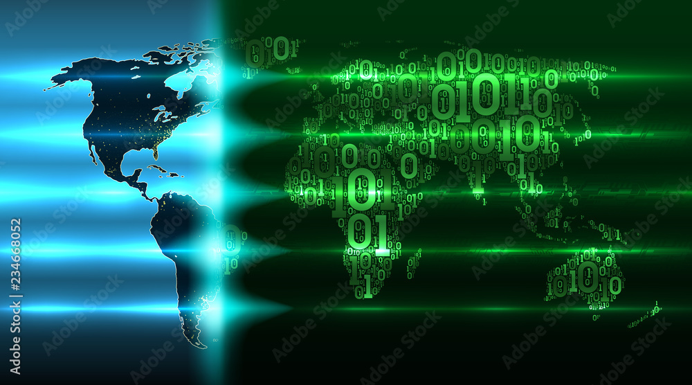 World map with evolving digital global technologies of the future. Map ...
