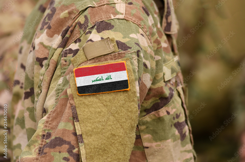 Iraq flag on soldiers arm. Iraq troops (collage) Stock Photo | Adobe Stock