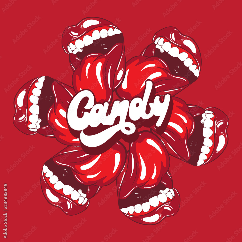 Candy. Handwritten lettering. Vector hand drawn illustration of open ...