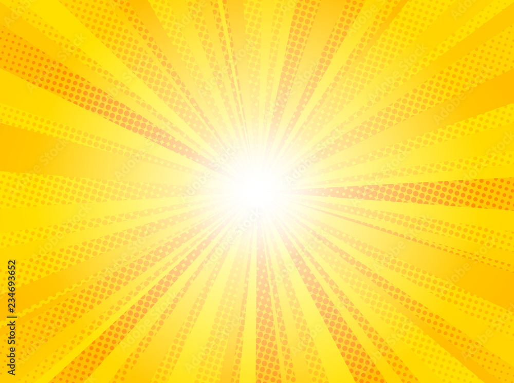 Comic yellow sun rays background pop art retro vector illustration ...