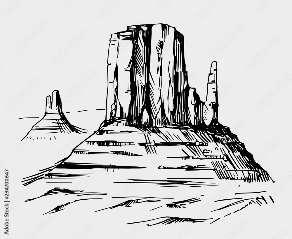 Sketch of the desert of South America. Prairie landscape. Hand drawn ...