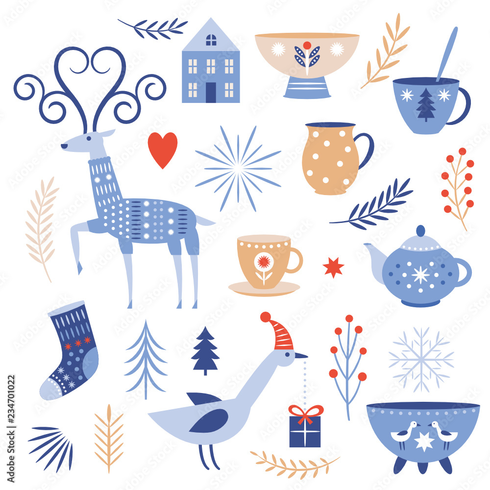 Winter vector collection, flat cartoon style Stock Vector | Adobe Stock