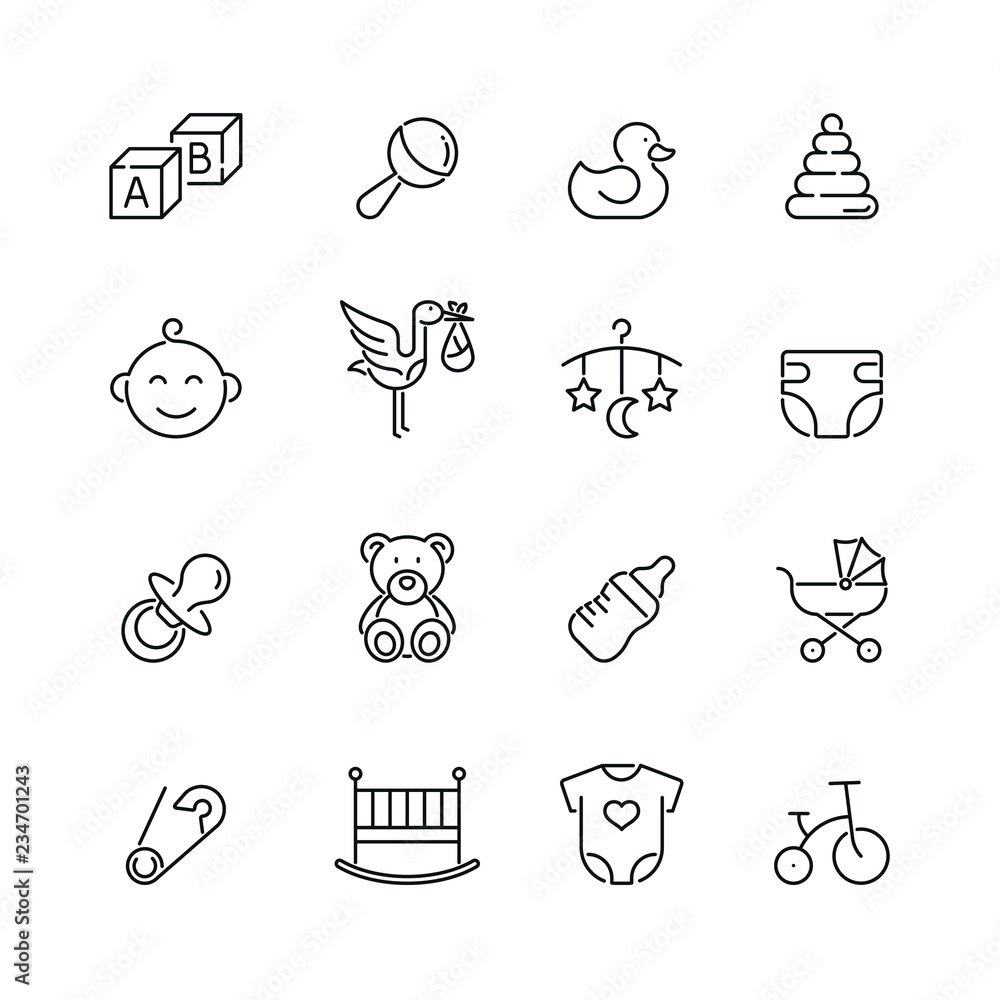 Baby related icons: thin vector icon set, black and white kit Stock ...