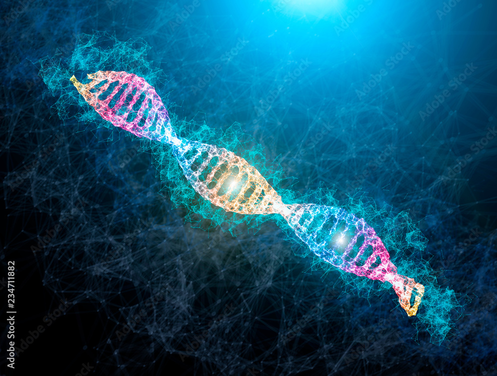 DNA shiny neon illustration. medical illustration of DNA strand with ...