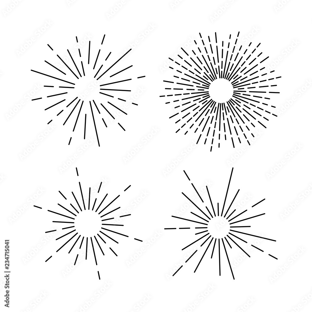 Set of light rays, sunburst and rays of sun. Design elements, linear ...