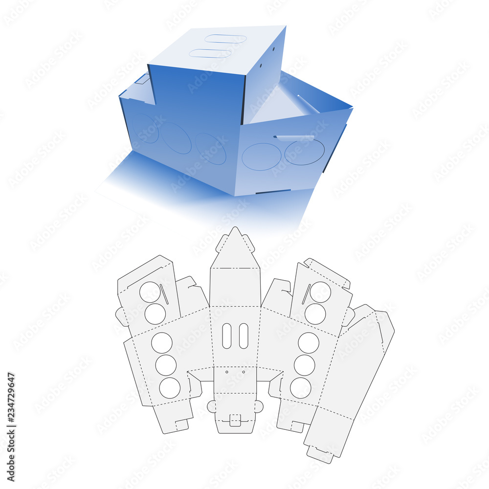 Ship Retail Box with Blueprint Template Stock Vector | Adobe Stock