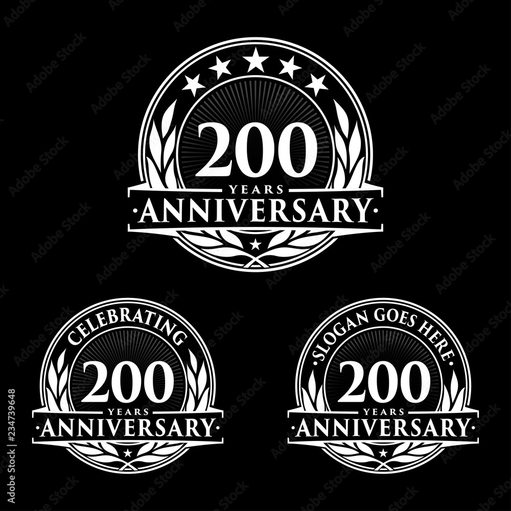 200 years anniversary set. 200th celebration logo collection. Vector ...