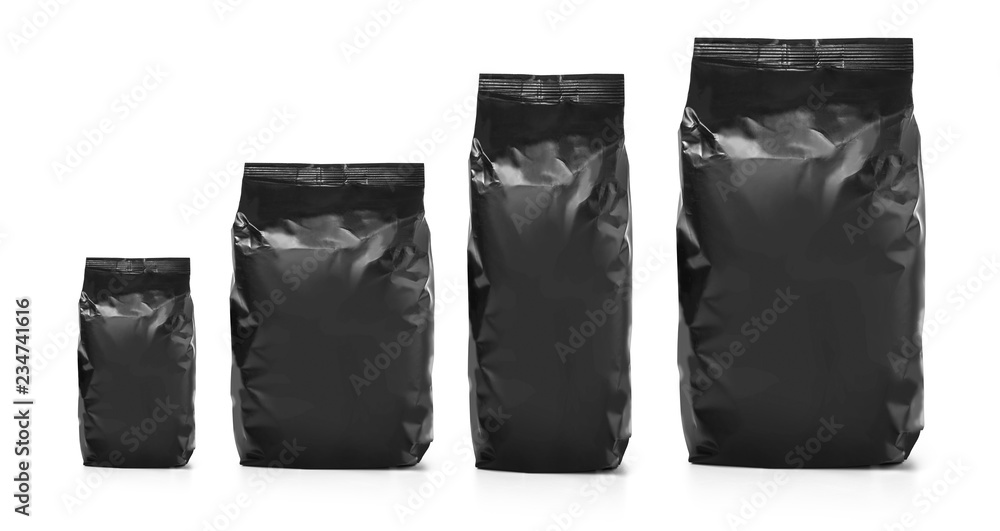 Foto de black blank foil bag packaging do Stock | Adobe Stock