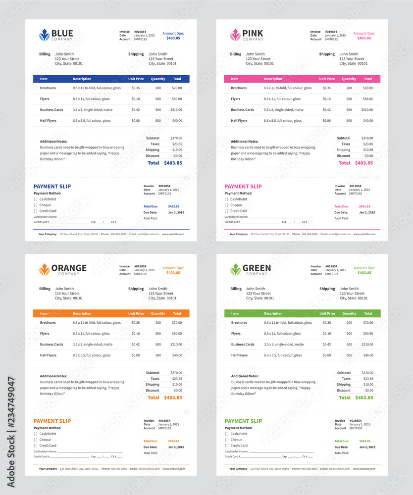 Invoices with Payment Slip Cutoff Stock Vector | Adobe Stock