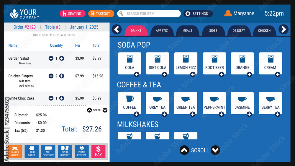 Restaurant Point of Sale Software System with User Interface Stock ...