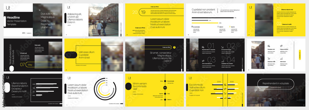 Presentation template. Yellow elements for slide presentations on a ...