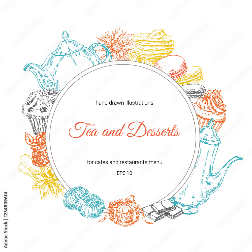 circle template for cafe menu decoration, restaurants. sketch graphic ...