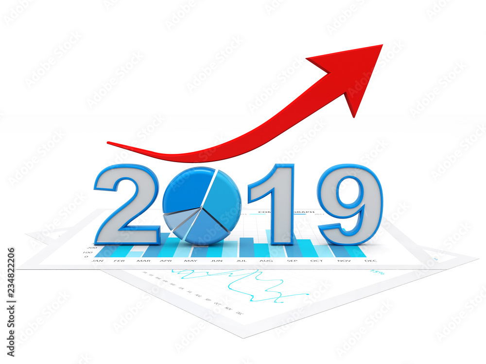 2019 with Graph and Arrow, Business Success concept. Represents the new ...