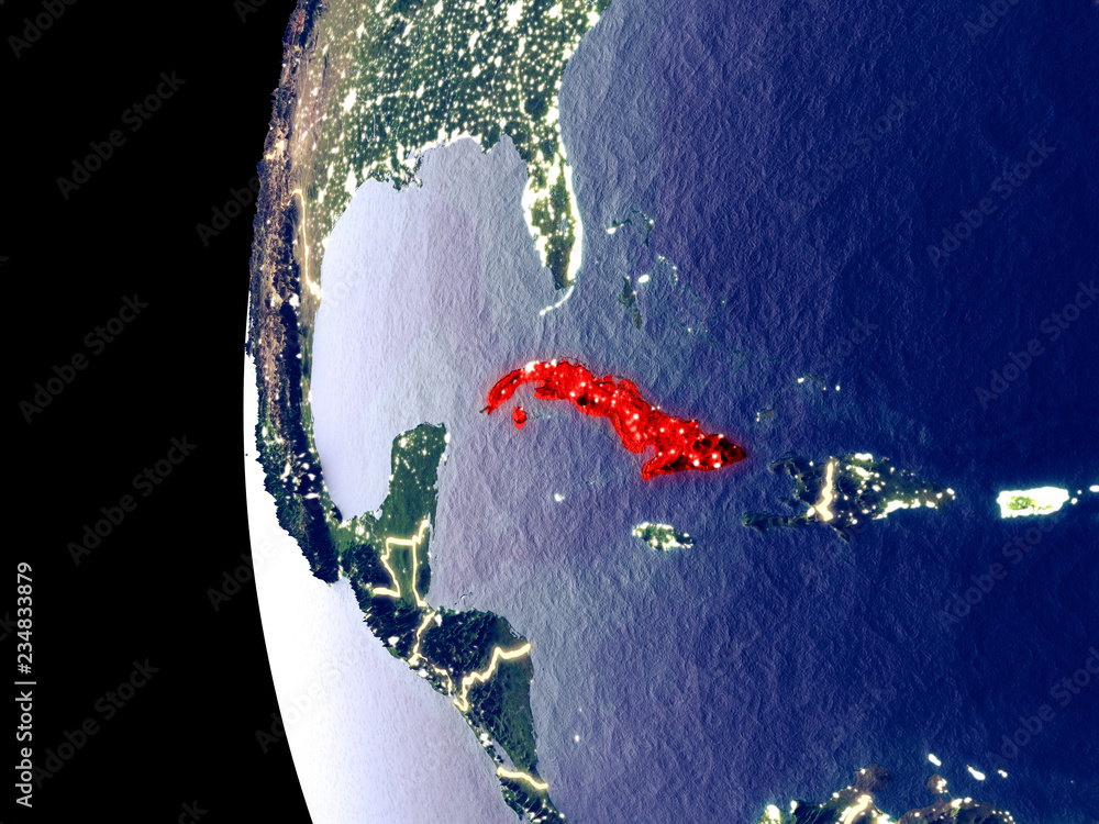 Map Of Cuba Night