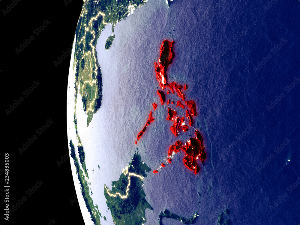 Night view of Philippines from space with visible city lights. Very ...