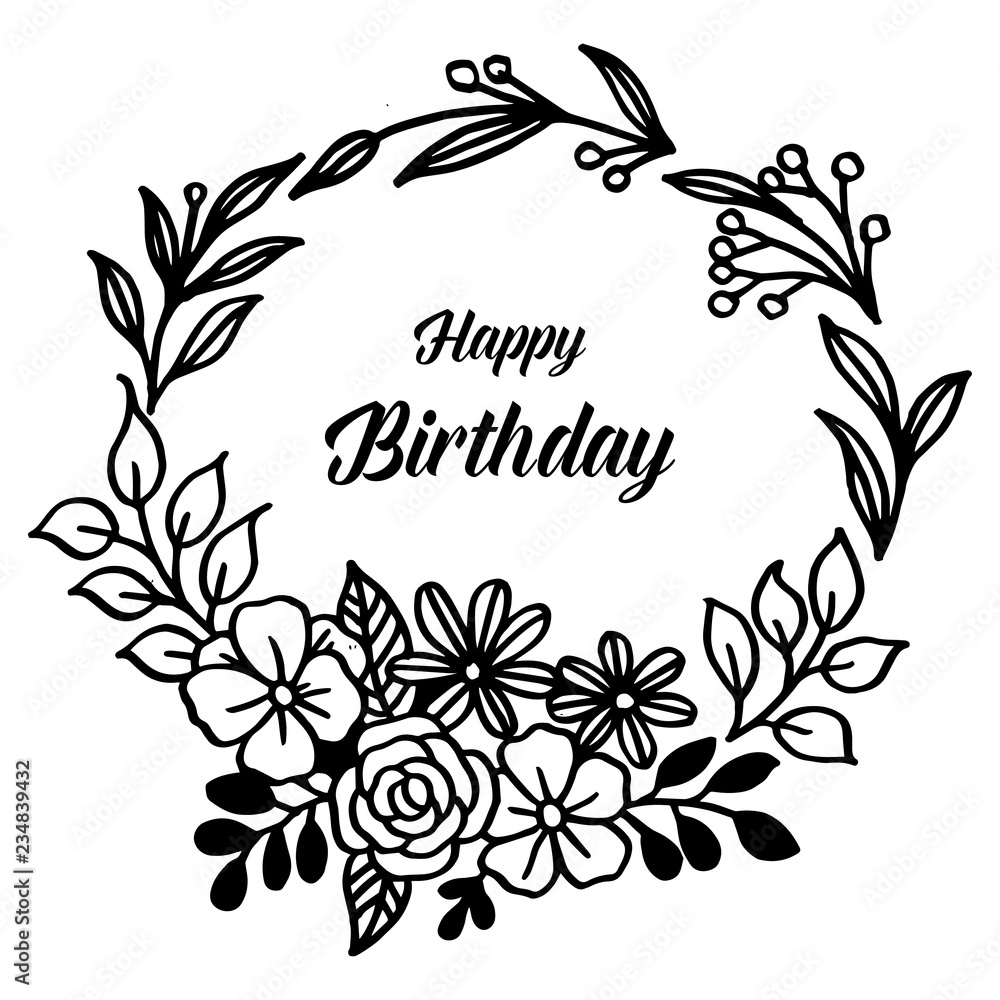 Happy birthday card with flowers hand draw vector Stock Vector | Adobe ...