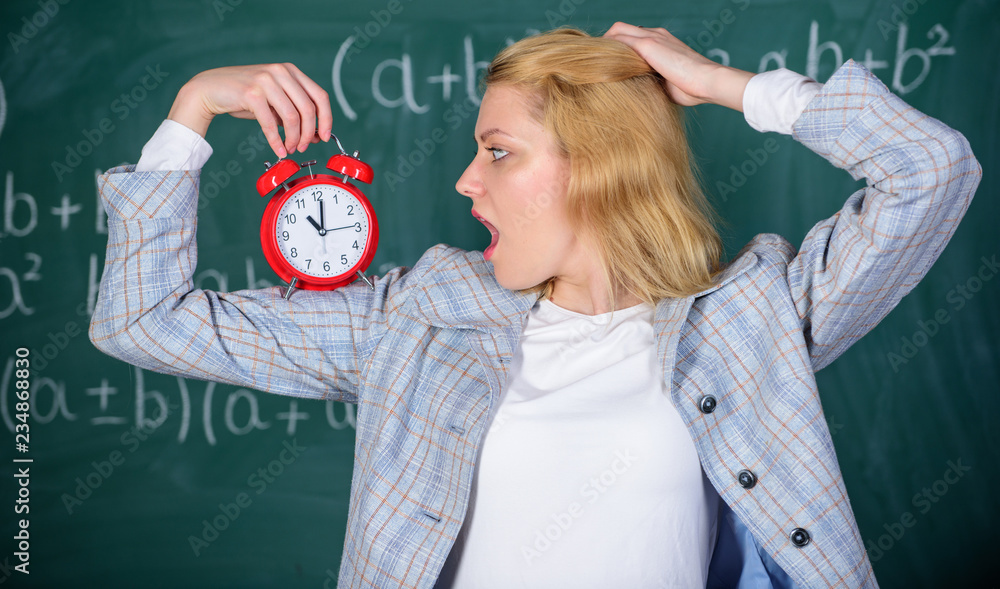 Educator start lesson. She care about discipline. Woman teacher hold ...
