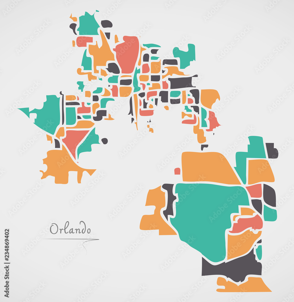 Orlando Florida Map with neighborhoods and modern round shapes Stock ...