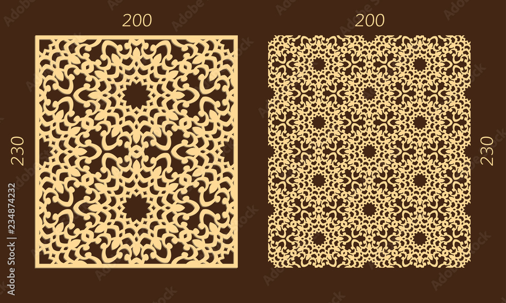 Laser cutting set. Woodcut vector panel. Plywood lasercut eastern ...
