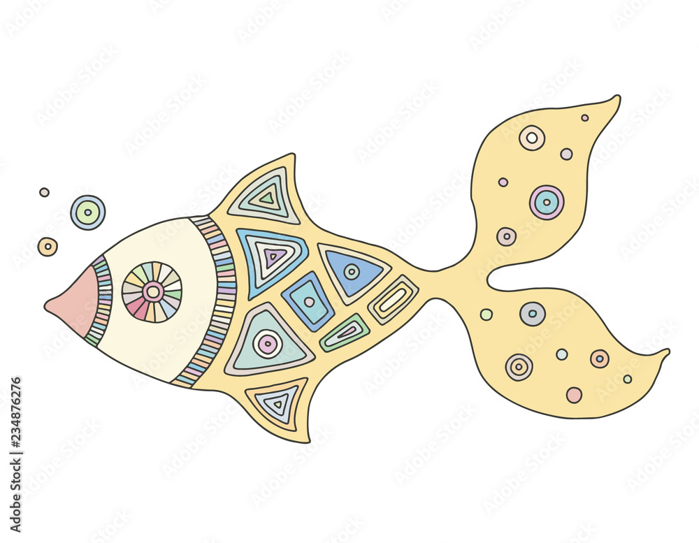 Vector hand drawn colorful illustration of isolated fish with ...
