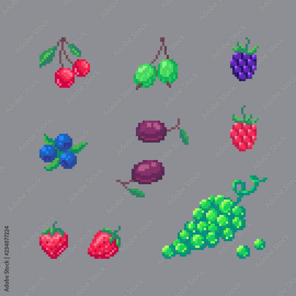 Pixel art style berries set. Stock Vector | Adobe Stock